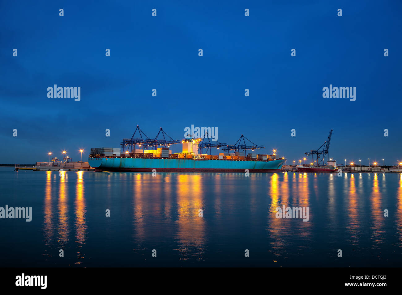 Large container ship on loading in the port of Gdansk, Poland Stock ...