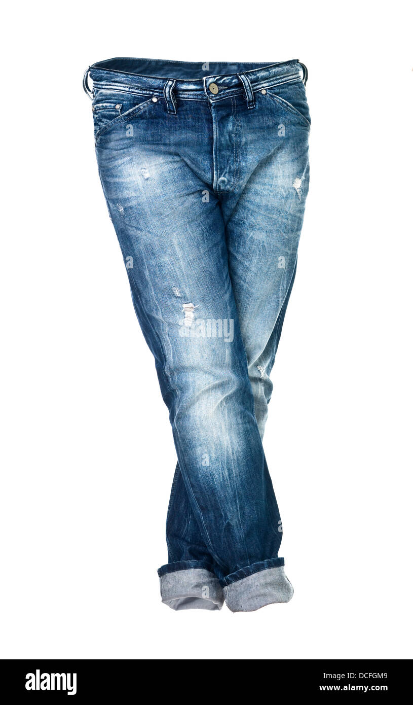Worn blue jeans isolated Stock Photo - Alamy