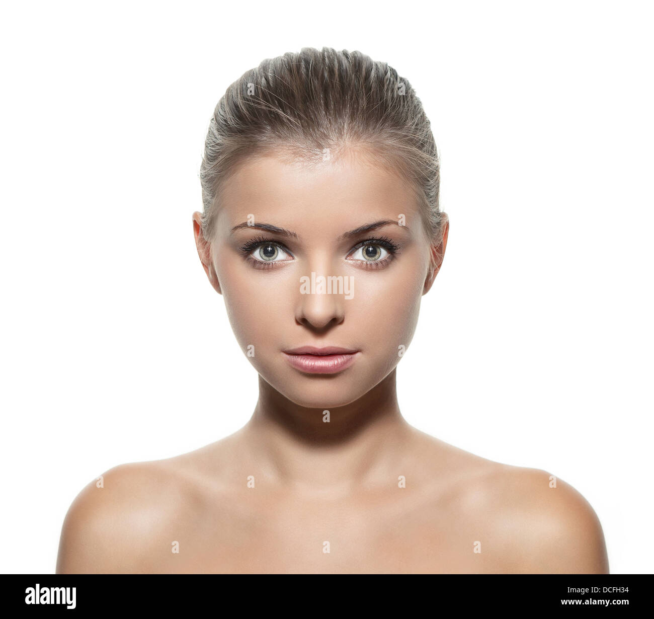 beautiful girl with a perfect skin on a white background Stock Photo ...