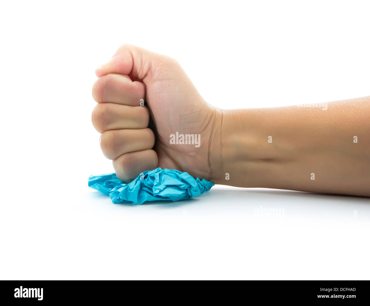 fist sqeezing paper isolated on white background Stock Photo - Alamy