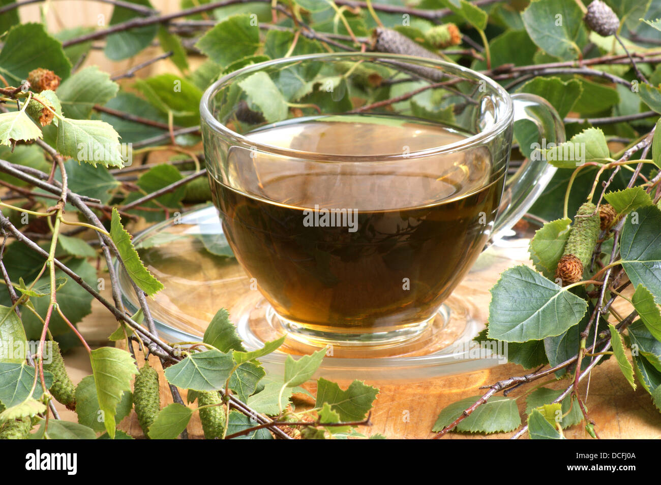 birch leaf tea in a glass cup Stock Photo - Alamy
