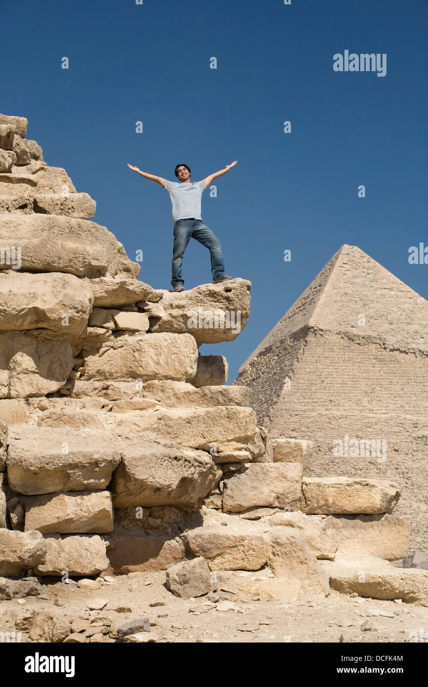 Man Standing On Part Of A Pyramid In The Desert Stock Photo - Alamy
