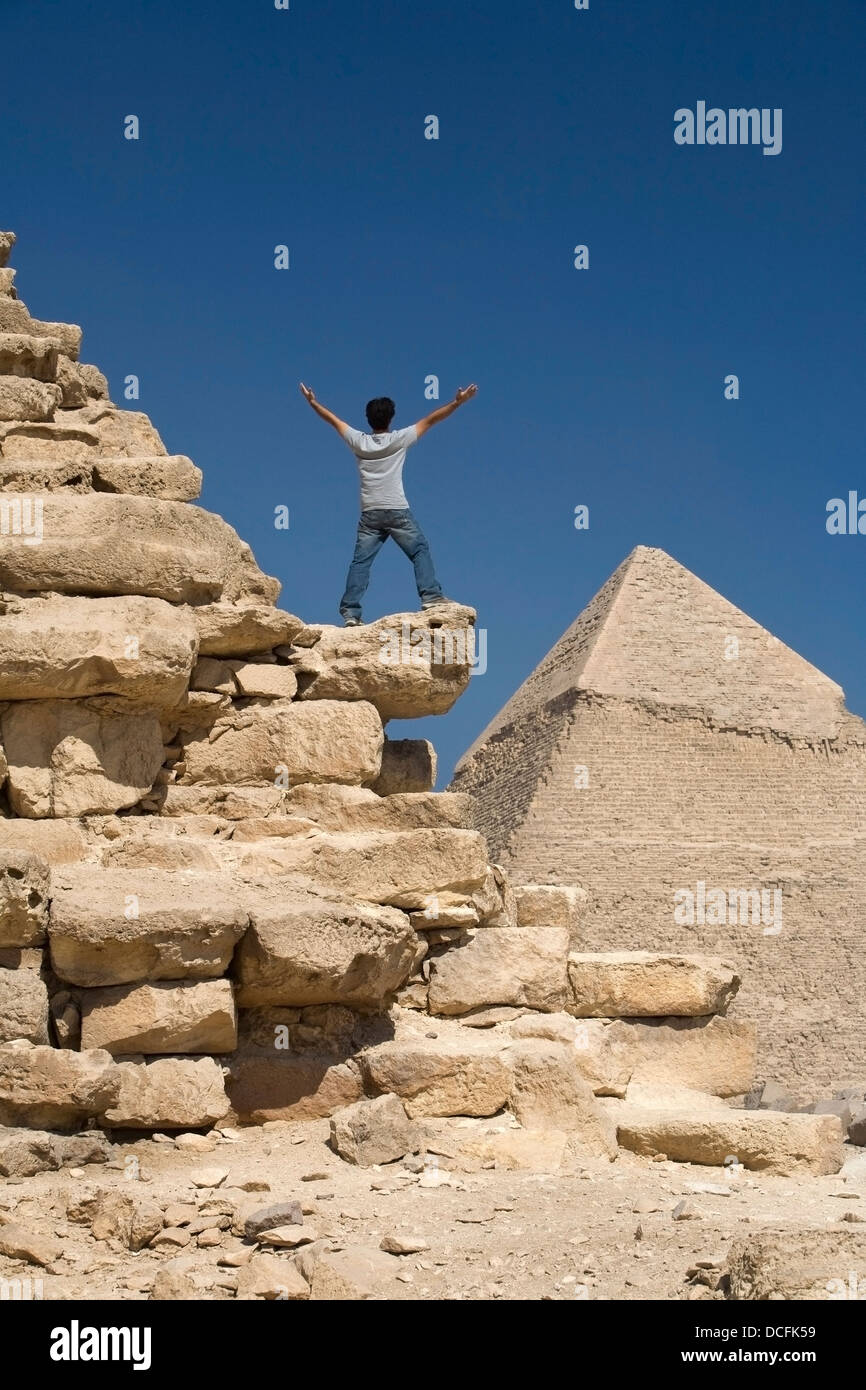 Man Standing On Part Of A Pyramid In The Desert Stock Photo - Alamy