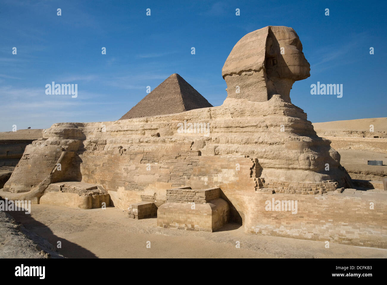 The Sphinx With The Pyramid In Background; Cairo,Egypt,Africa Stock ...
