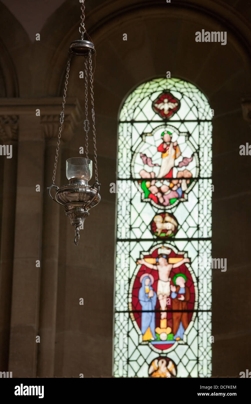 A Light Fixture And Stained Glass Window In Howick Church ...