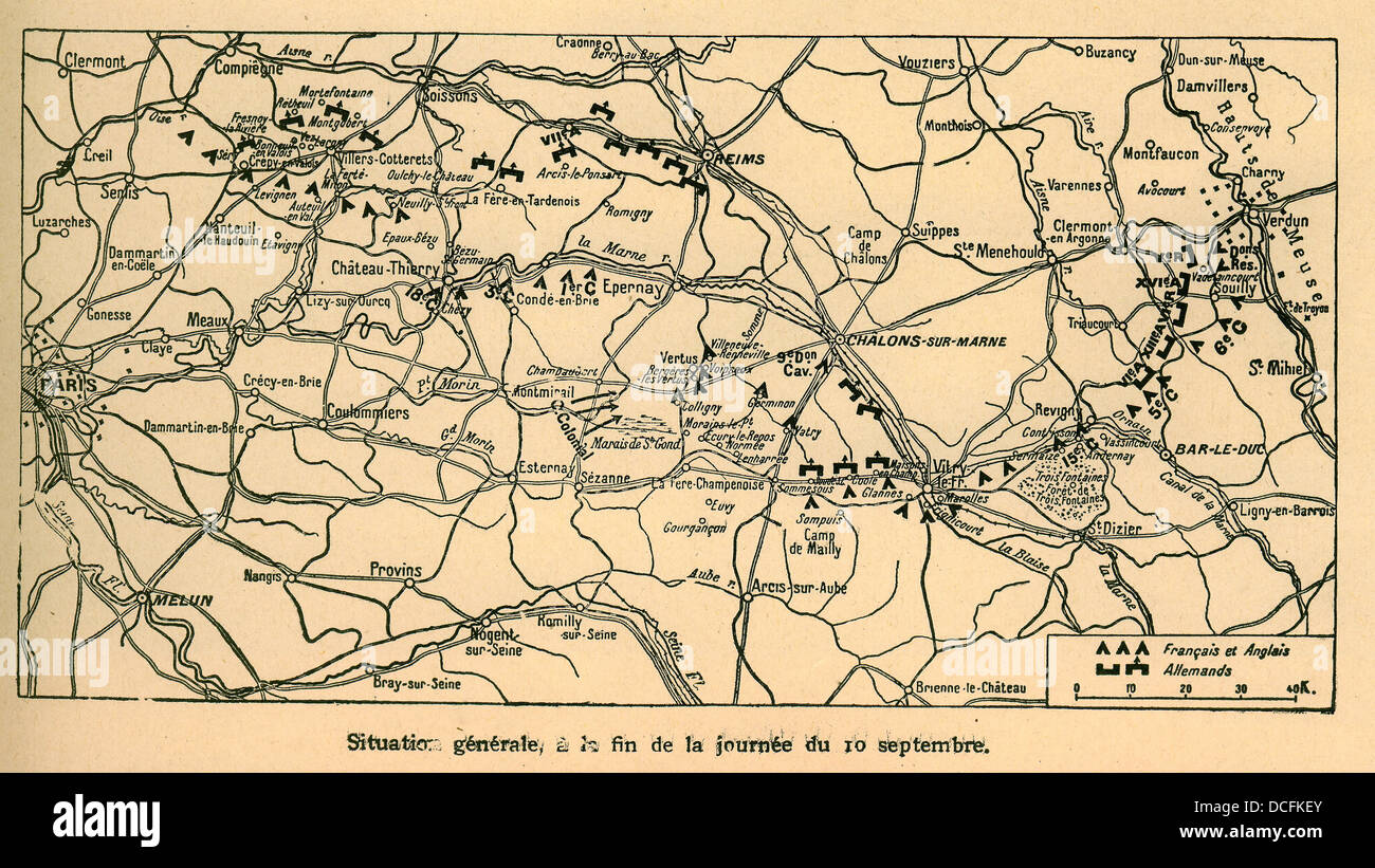 French map of the first battle of the marne hi-res stock photography ...
