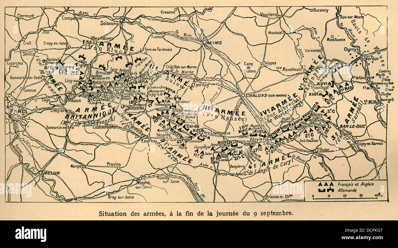french map of the first battle of the Marne, day five, 9th september ...