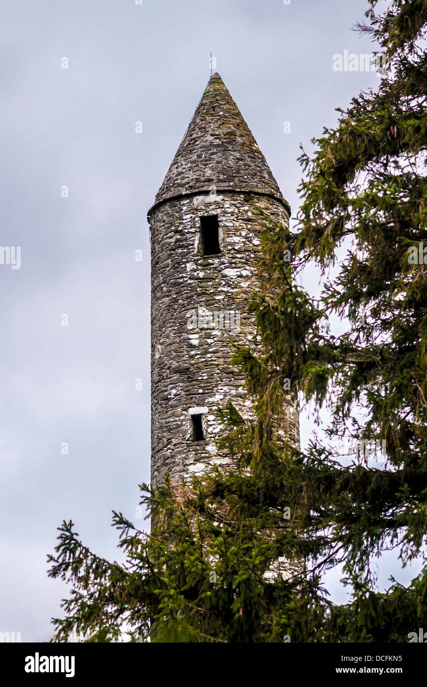 The Round Tower in the Monastic City, Glendalough Valley, Ireland Stock ...