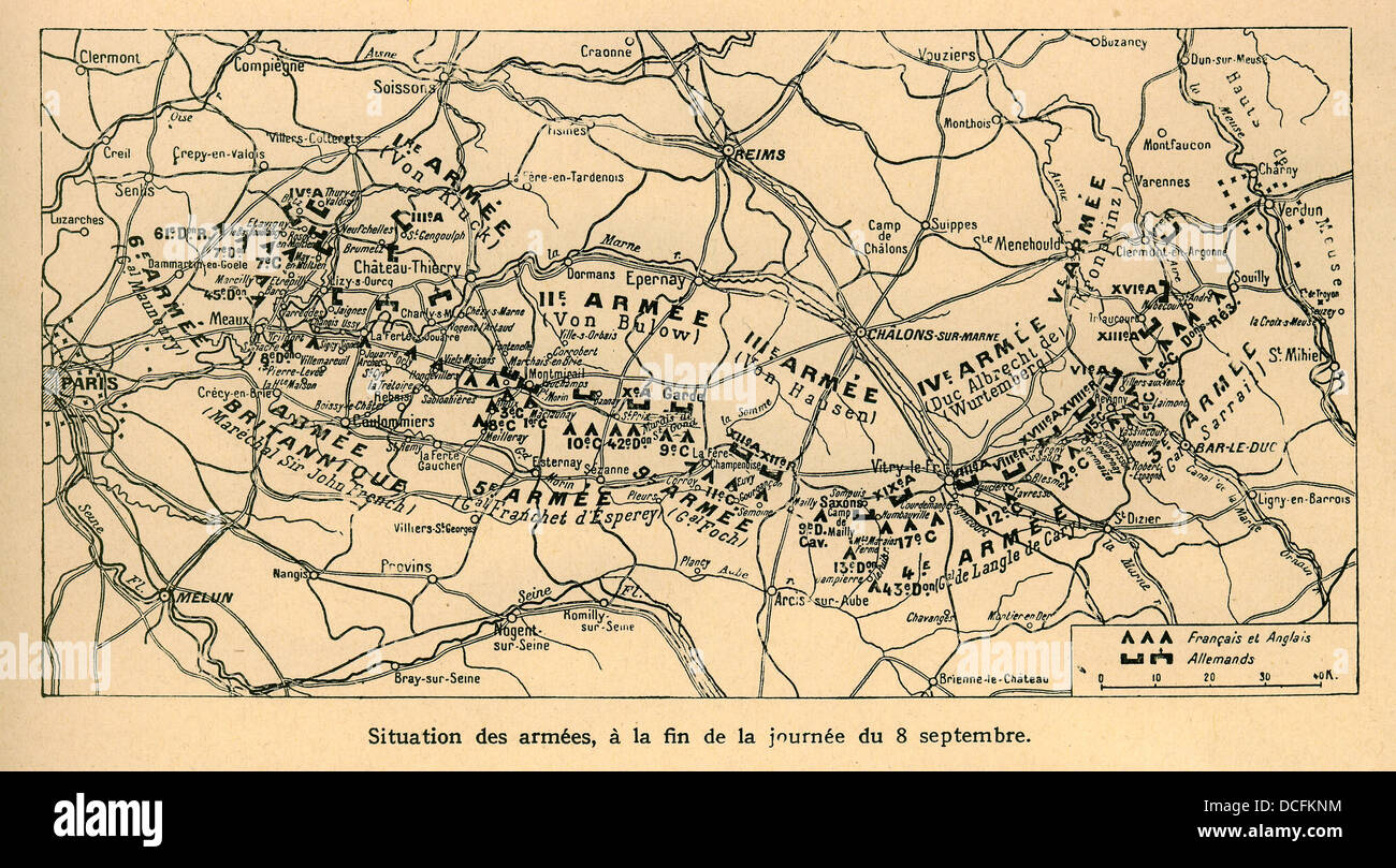 french map of the first battle of the Marne, day four, 8th september ...