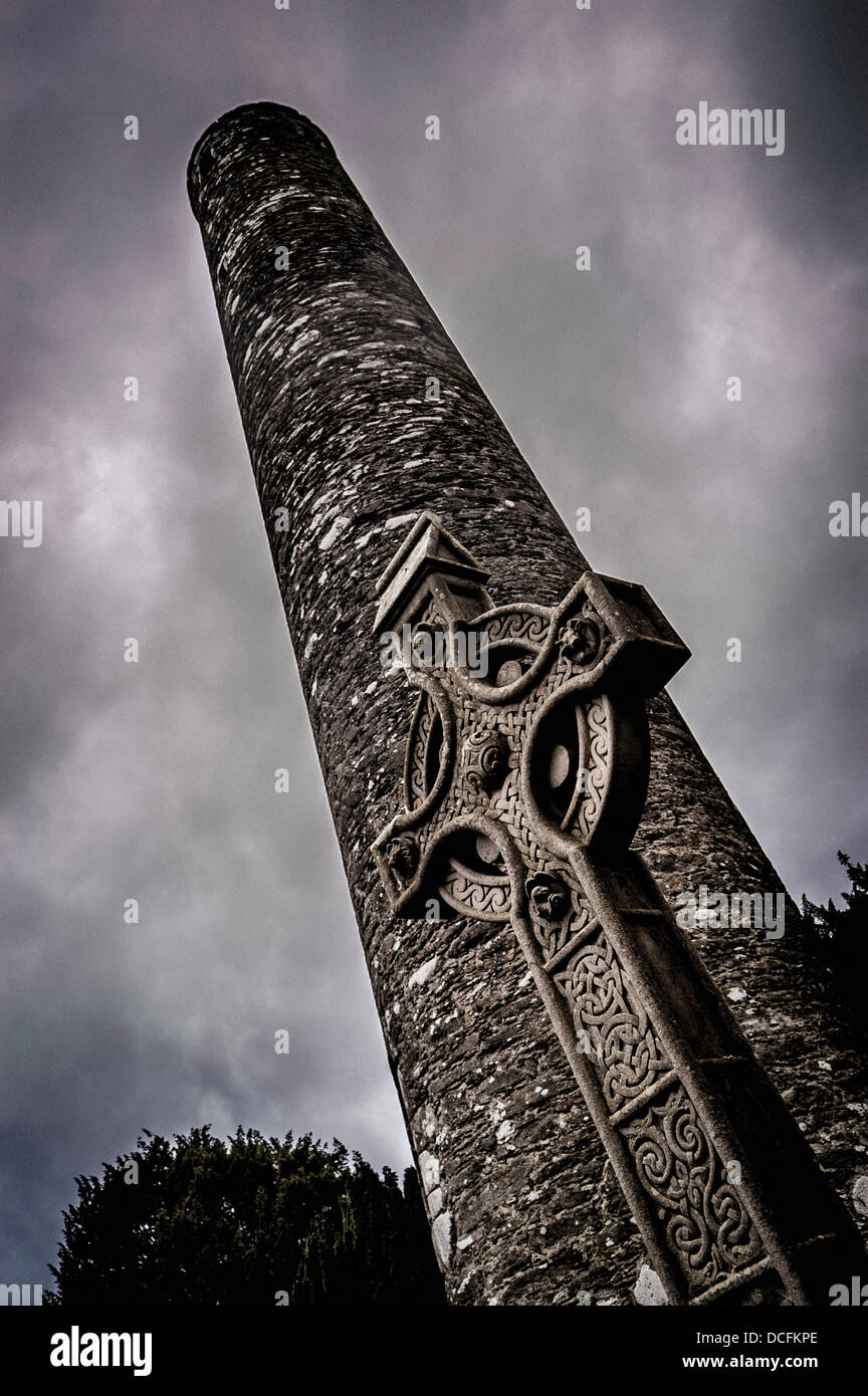 The Round Tower in the Monastic City, Glendalough Valley, Ireland Stock ...