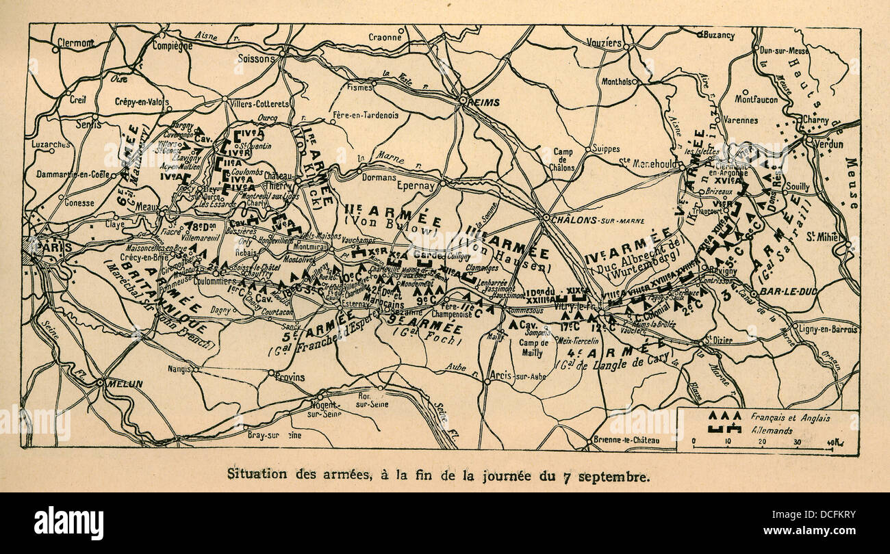 french map of the first battle of the Marne, day three, 7th september ...