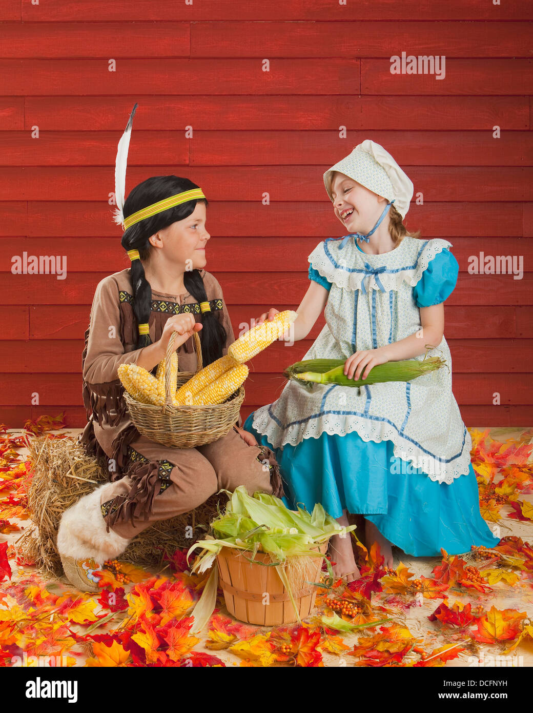Two Children In Costume To Celebrate The Harvest For Thanksgiving ...