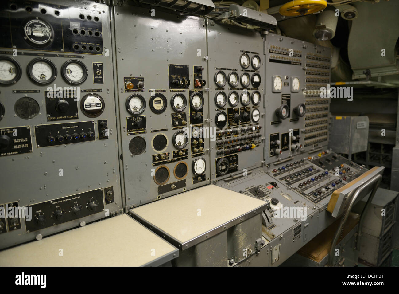Control panel in a submarine, the USS Growler (SSG-577), Intrepid Sea ...