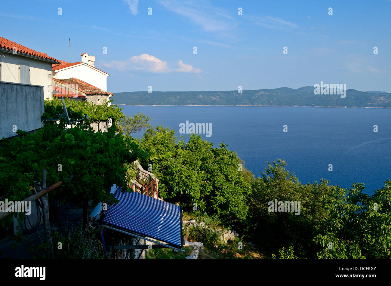 Adriatic sea Kvarner gulf, aerial view from Little old village Brsec ...