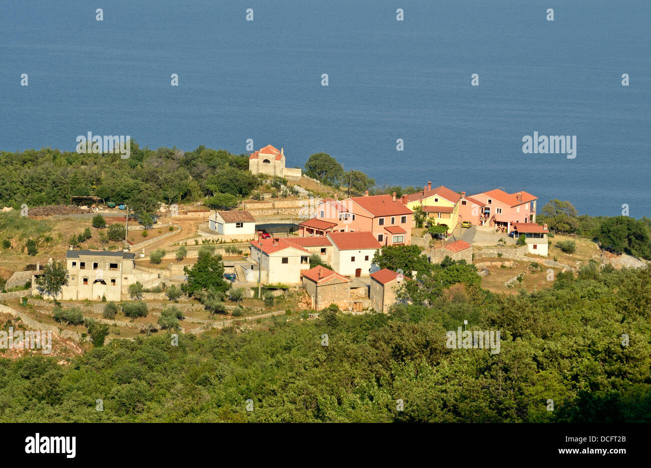 Adriatic sea aerial view of new tourist village near Brestova Istria ...