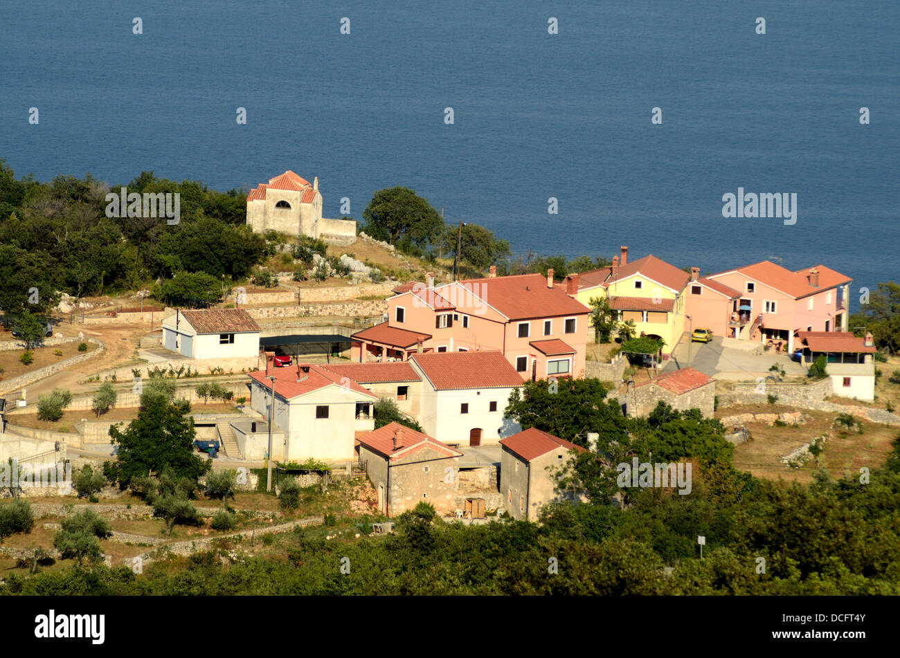Adriatic sea aerial view of new tourist village near Brestova Istria ...