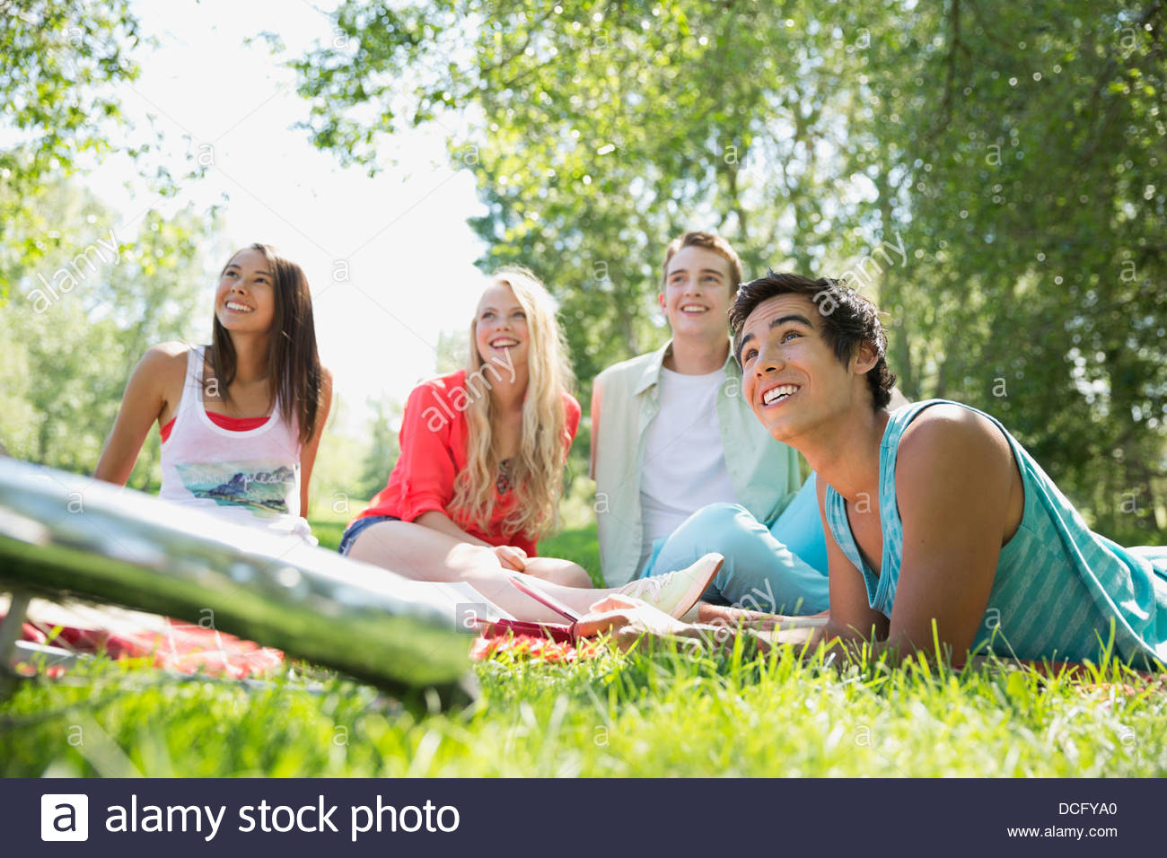 Teenagers hanging out at a park Stock Photo - Alamy
