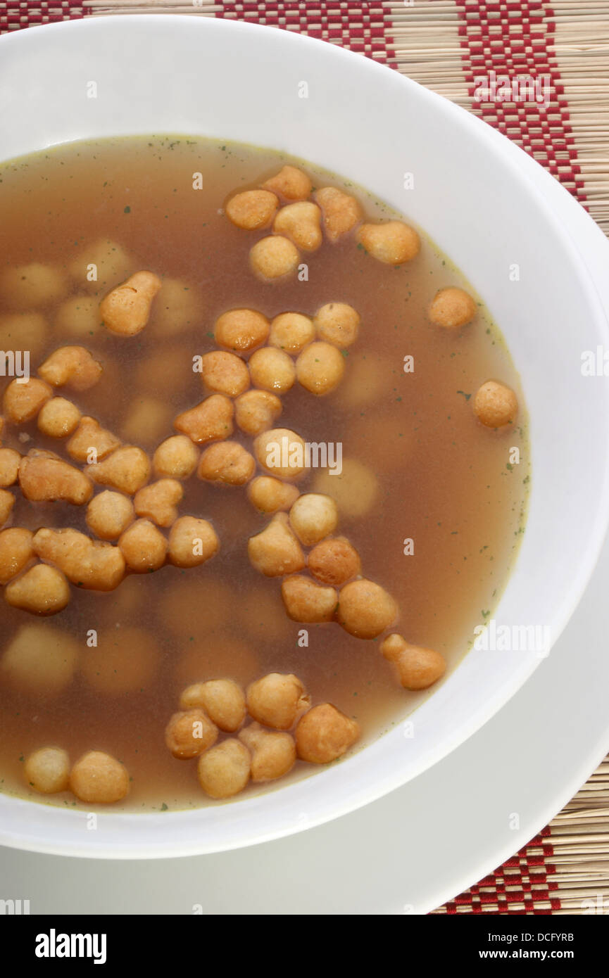organic vegetable soup with fried batter pearls Stock Photo - Alamy