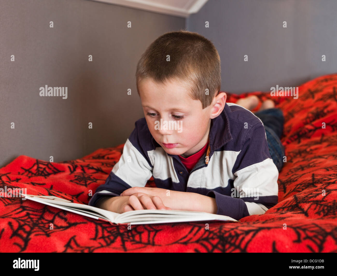 Young boy reding a book Stock Photo - Alamy