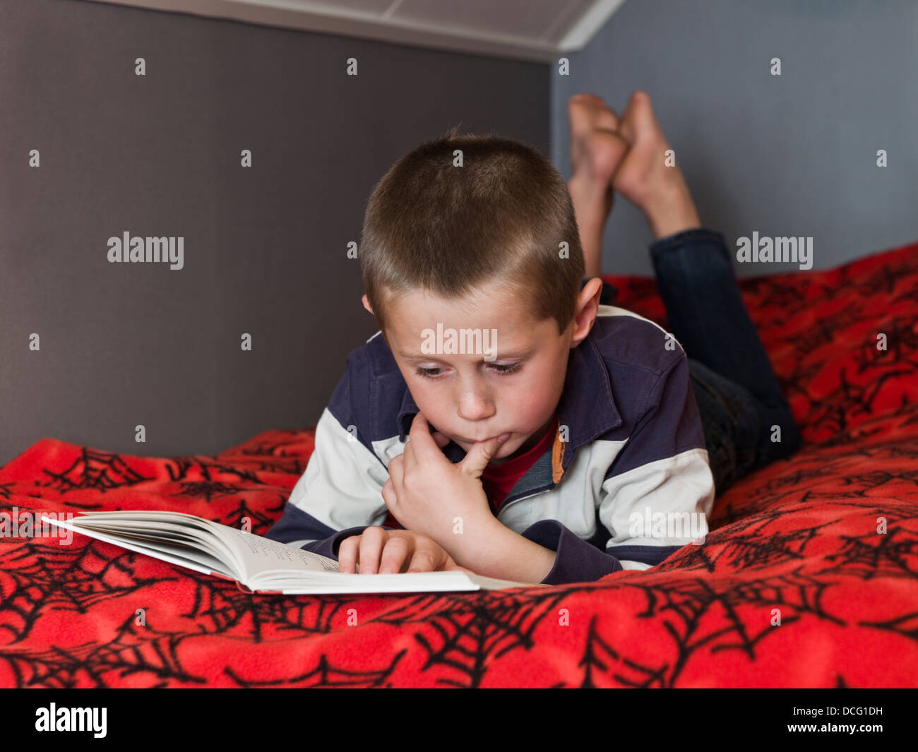 Young boy reading a book Stock Photo - Alamy