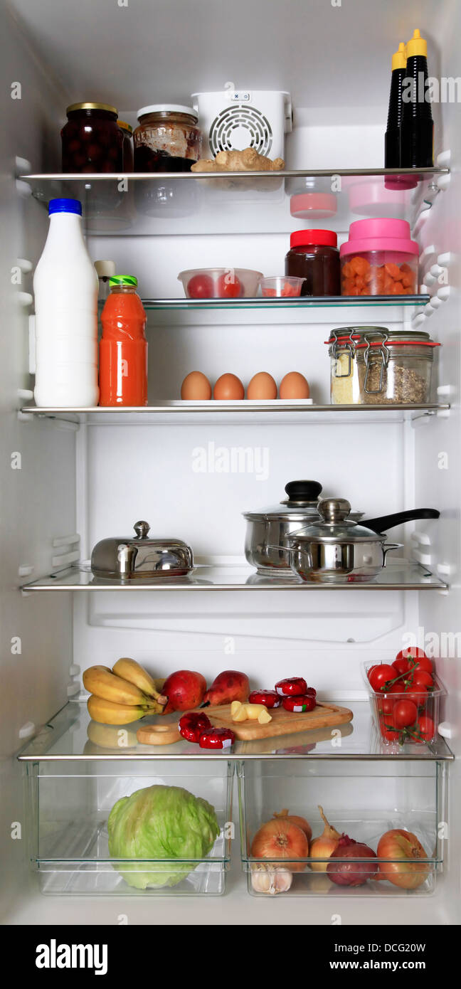 Open refrigerator food meat vegetables hi-res stock photography and ...