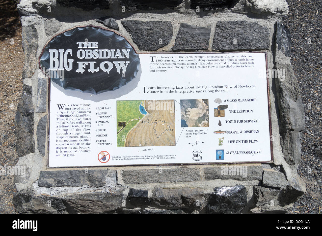 Oregon Newberry National Volcanic Monument Information sign about lava ...