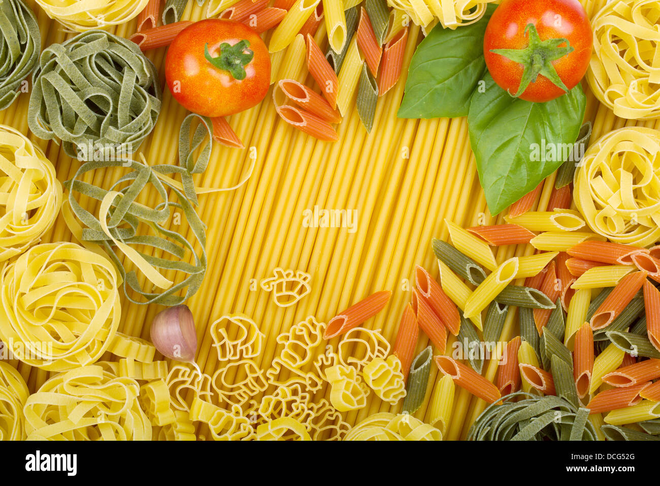 Various Italian pasta background Stock Photo - Alamy