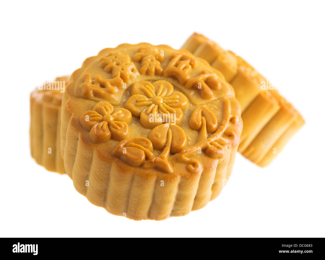 Traditional brown mooncakes isolated on white background. Chinese mid ...