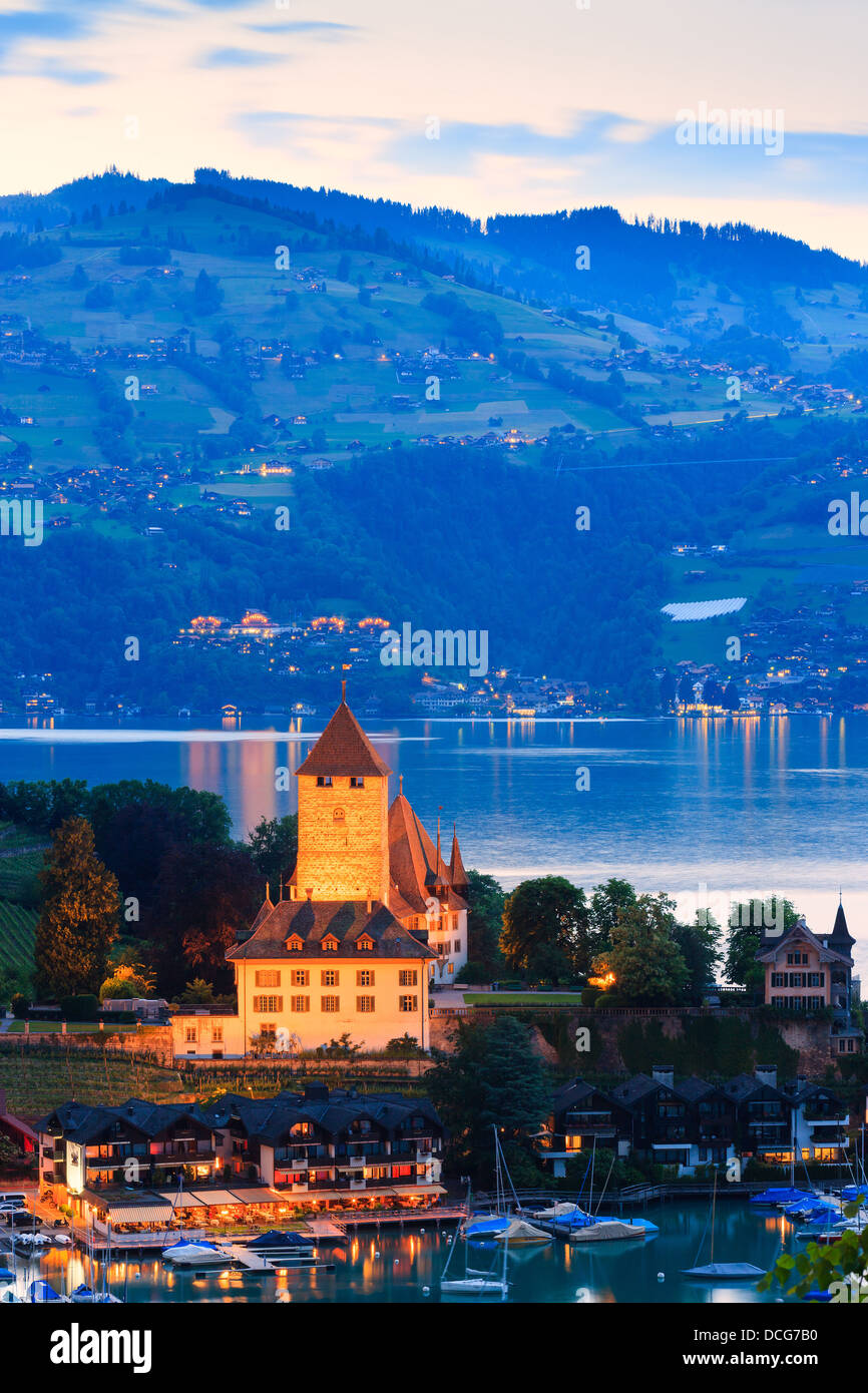 The castle at Spiez looking out over Lake Thun, Switzerland Stock Photo ...