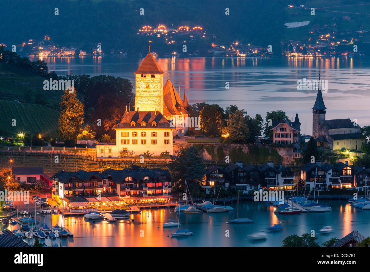 The castle at Spiez looking out over Lake Thun, Switzerland Stock Photo ...