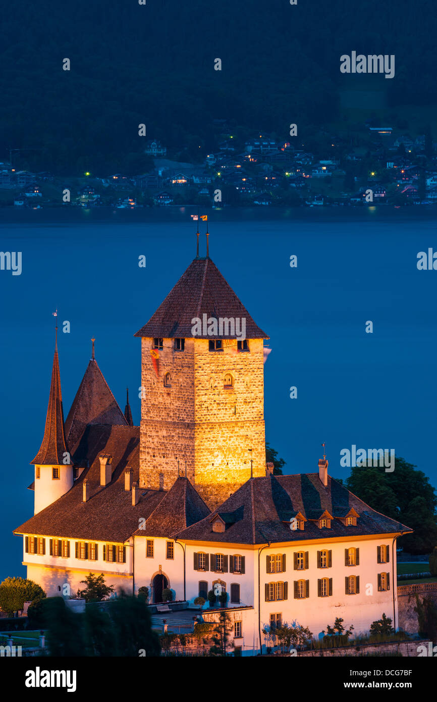 The castle at Spiez looking out over Lake Thun, Switzerland Stock Photo ...