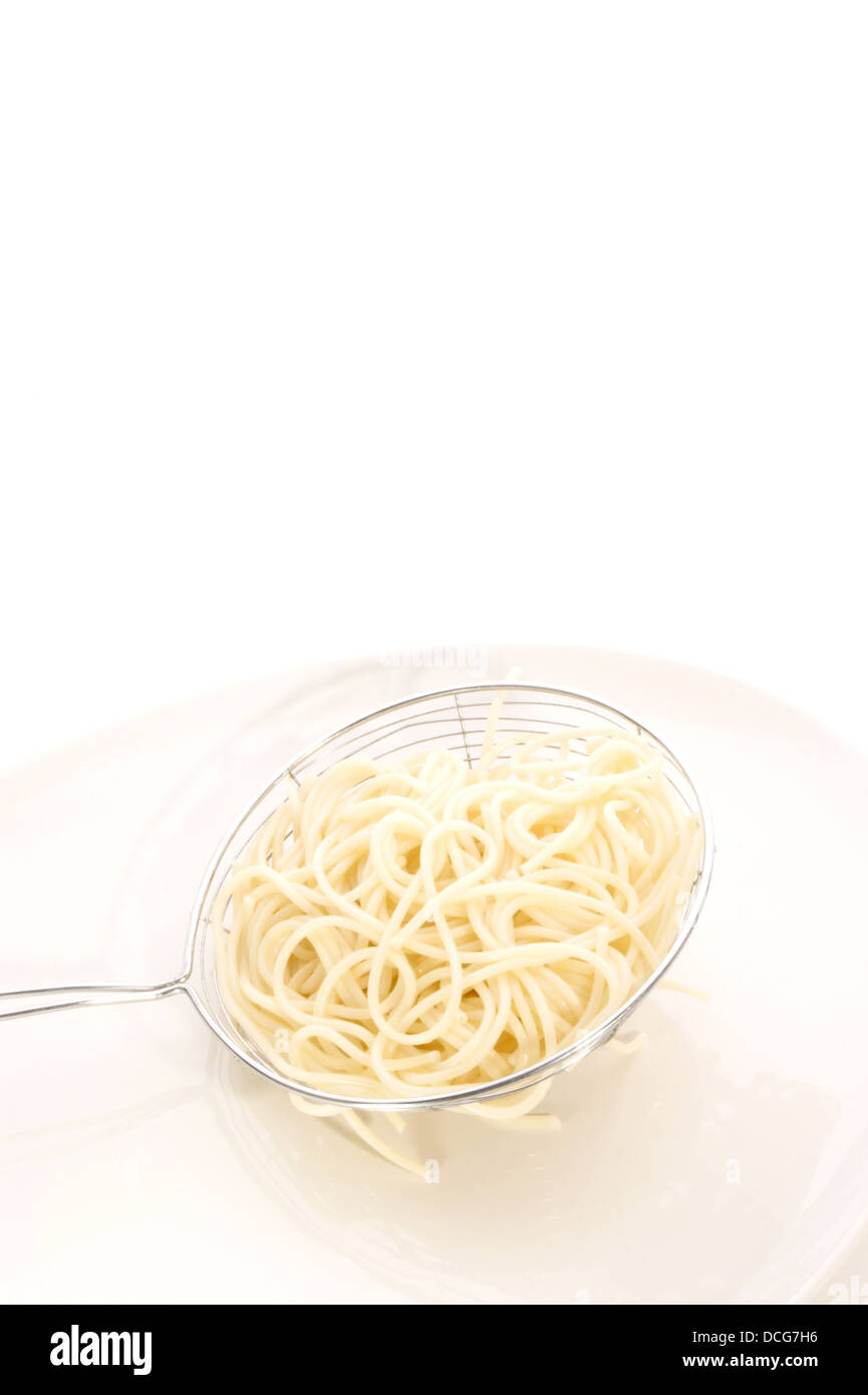 cooked home made spaghetti on a white plate Stock Photo - Alamy