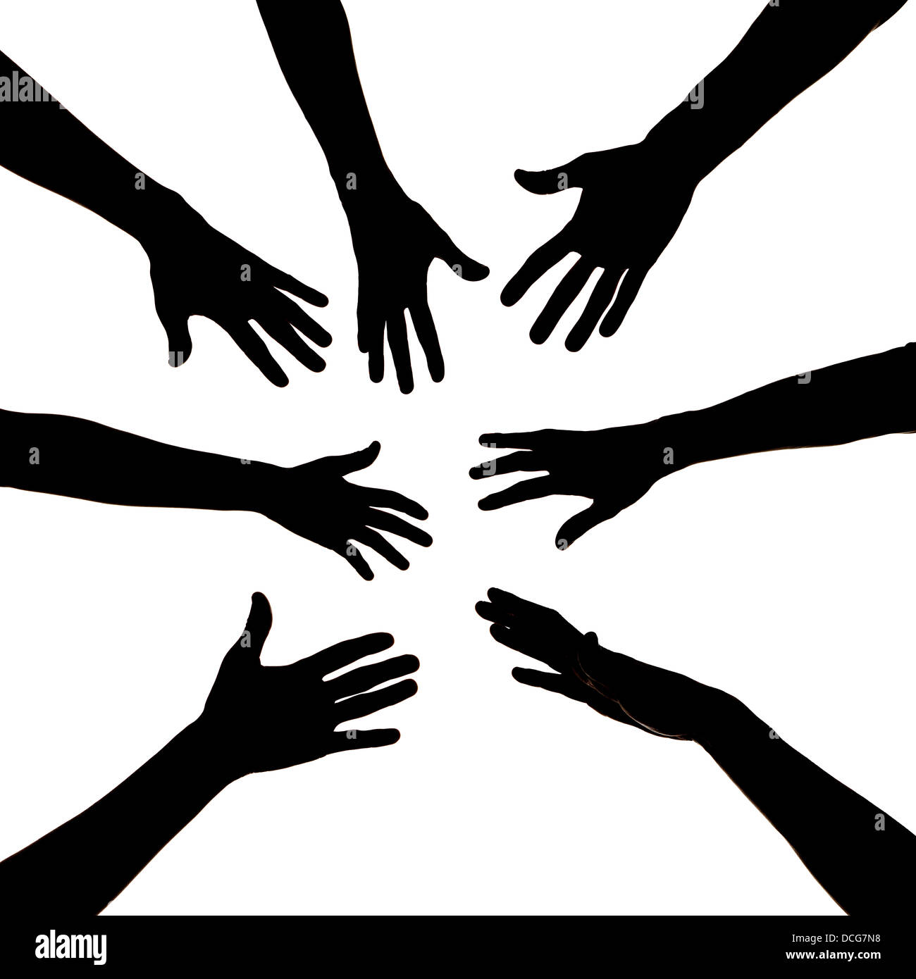 Silhouette of seven hands Stock Photo - Alamy