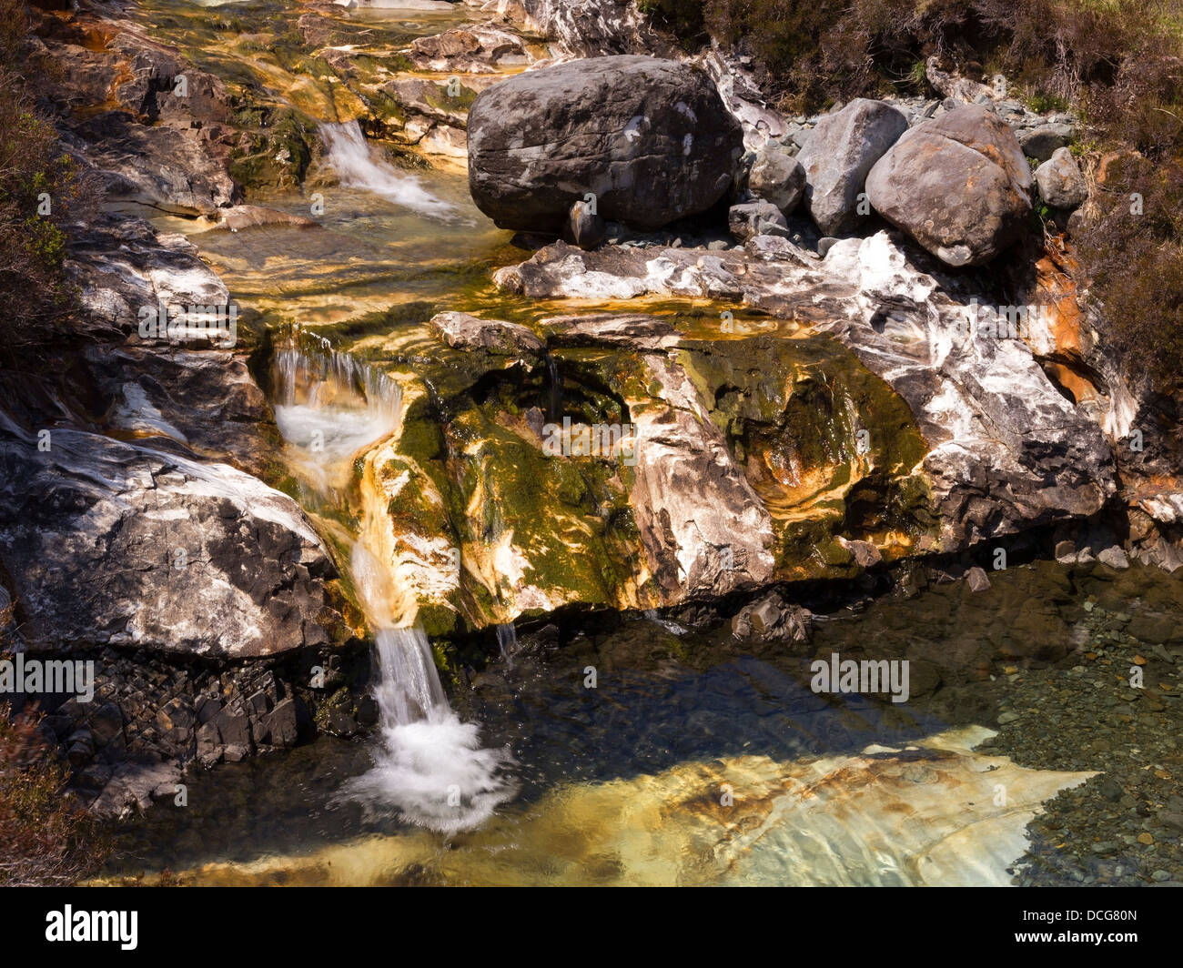 Waterfall over rocky white marble stream bed, Allt Aigeinn,Torrin,Isle ...