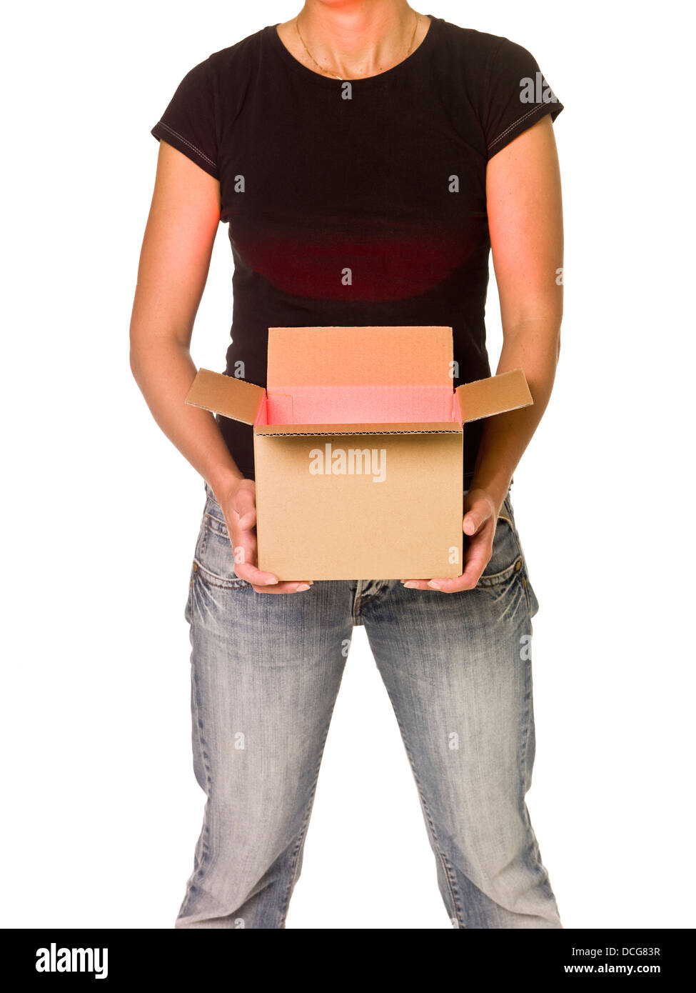 Woman holding a cardboard box Stock Photo - Alamy