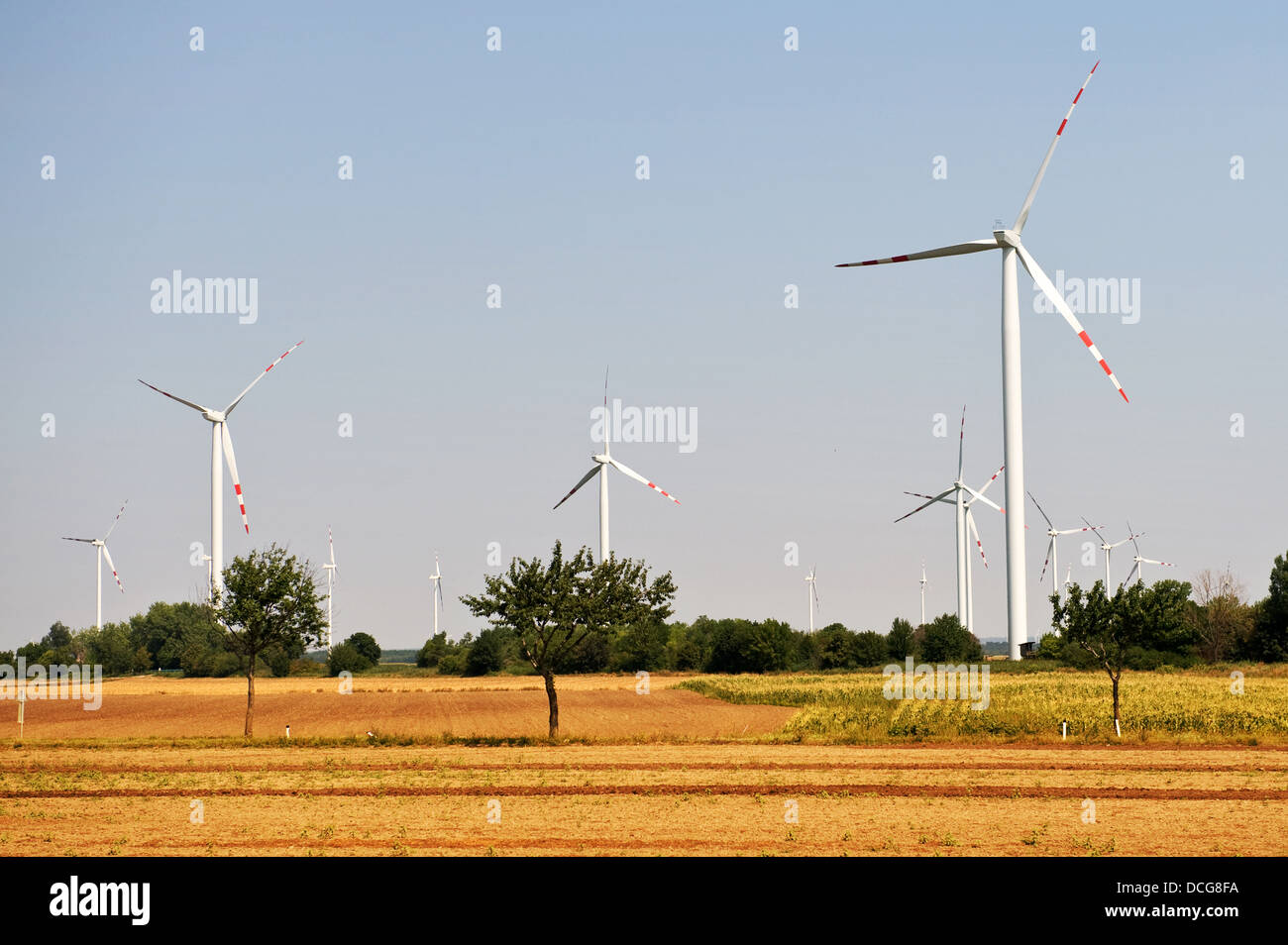 location of wind turbines in an open field Stock Photo - Alamy