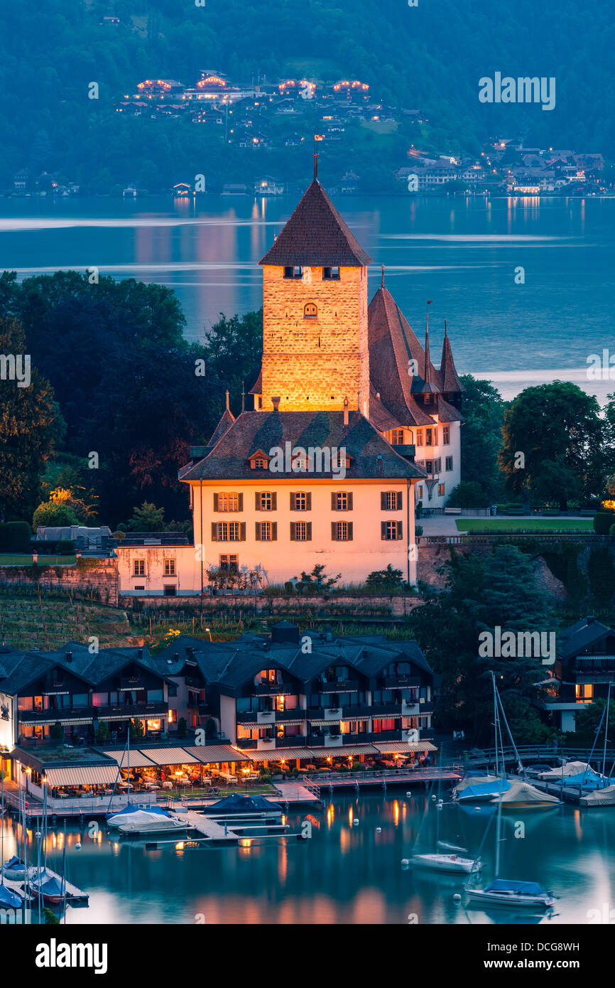 The castle at Spiez looking out over Lake Thun, Switzerland Stock Photo ...