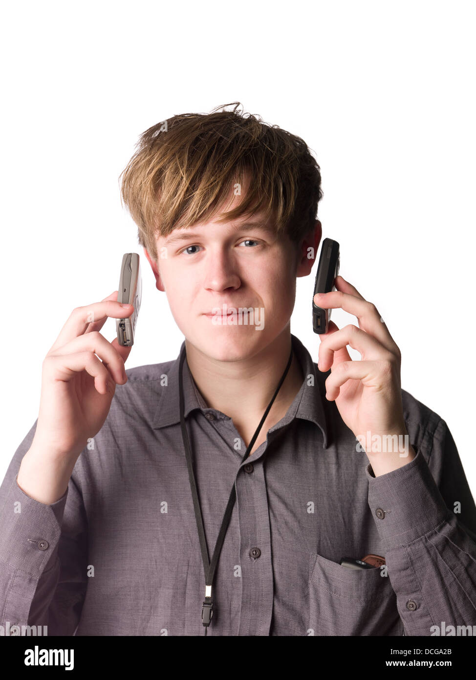 Man with two cellphones Stock Photo - Alamy