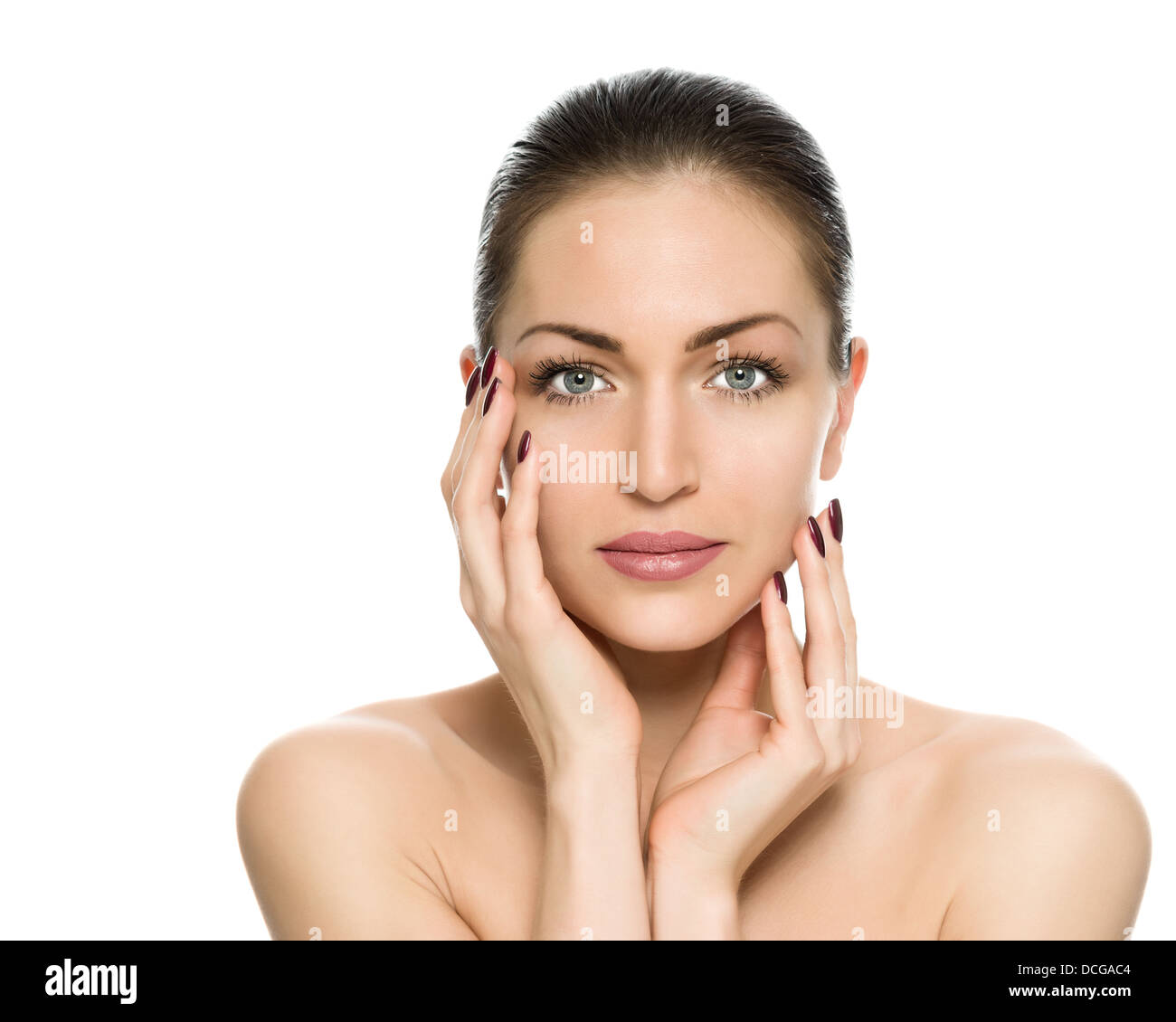 beautiful girl with a perfect skin on a white background Stock Photo ...