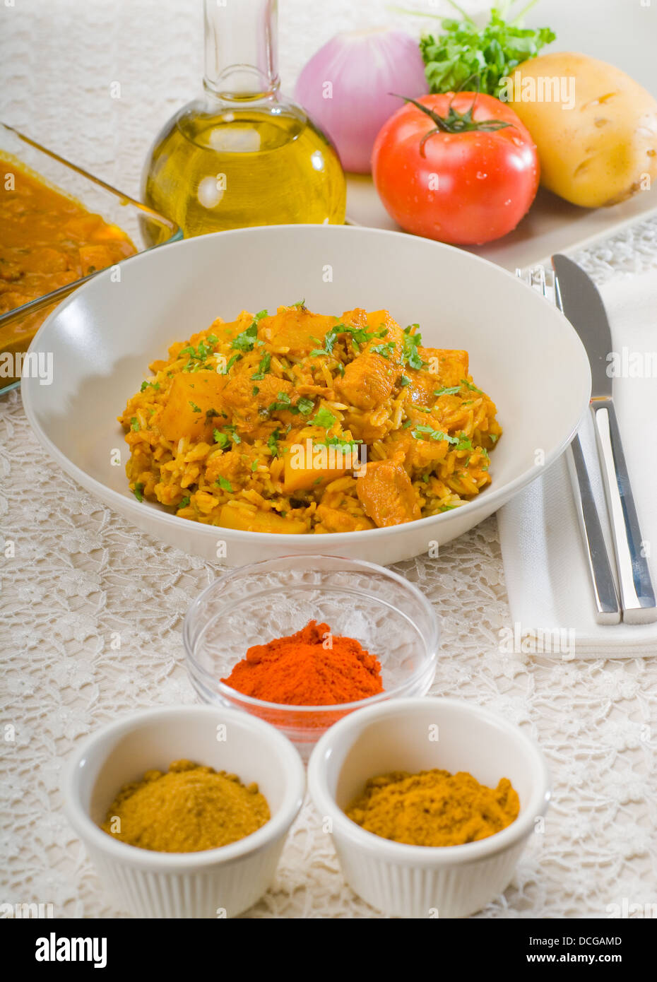 curry beef rice and potatoes Stock Photo - Alamy