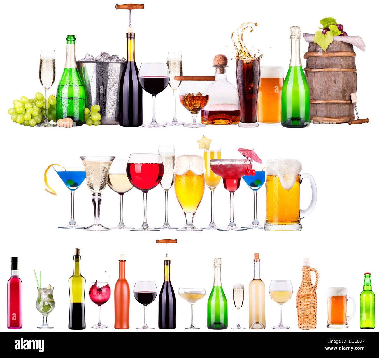 Set of different alcoholic drinks and cocktails - beer,martini,soda ...