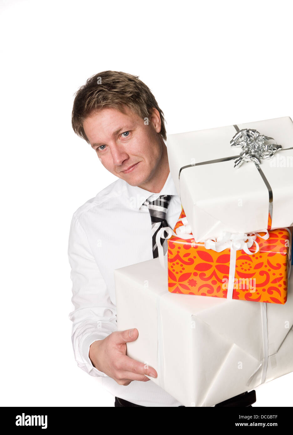 Man with gifts Stock Photo - Alamy