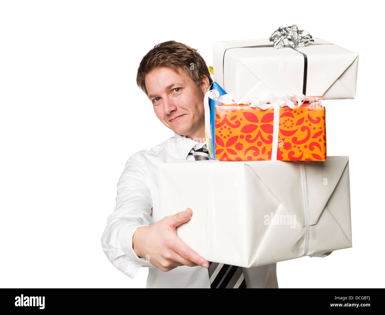 Man with gifts Stock Photo - Alamy