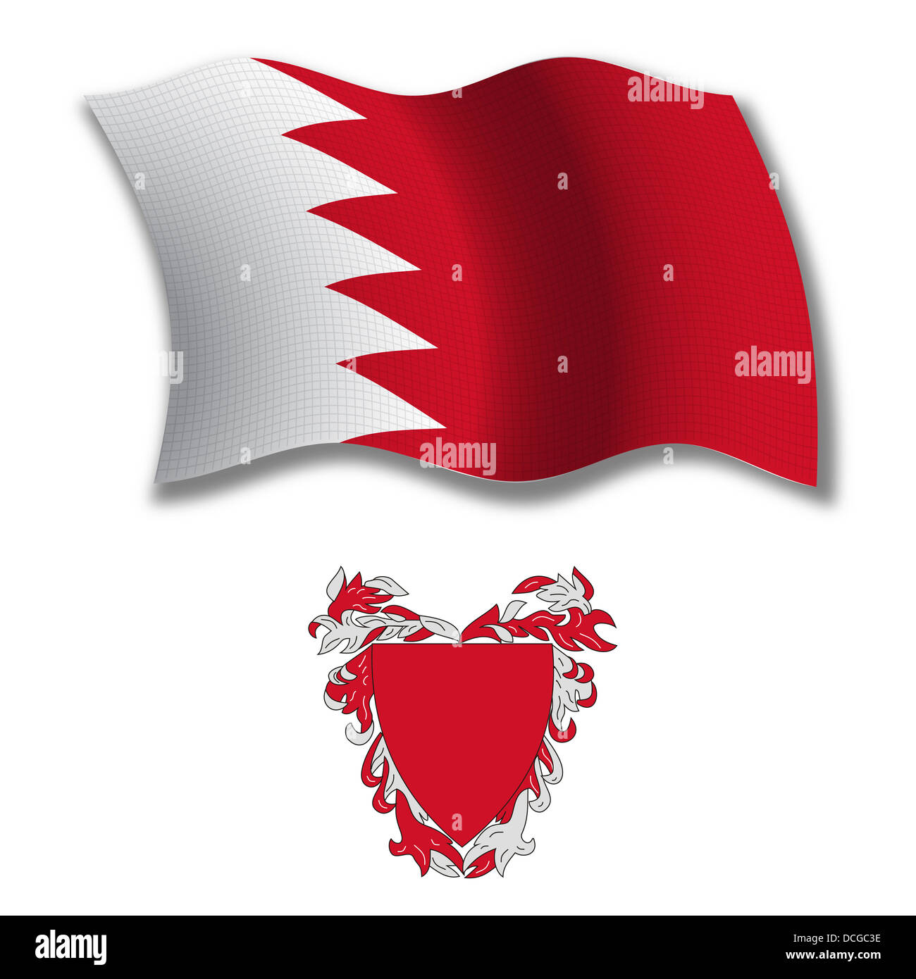 bahrain shadowed textured wavy flag and coat of arms against white ...