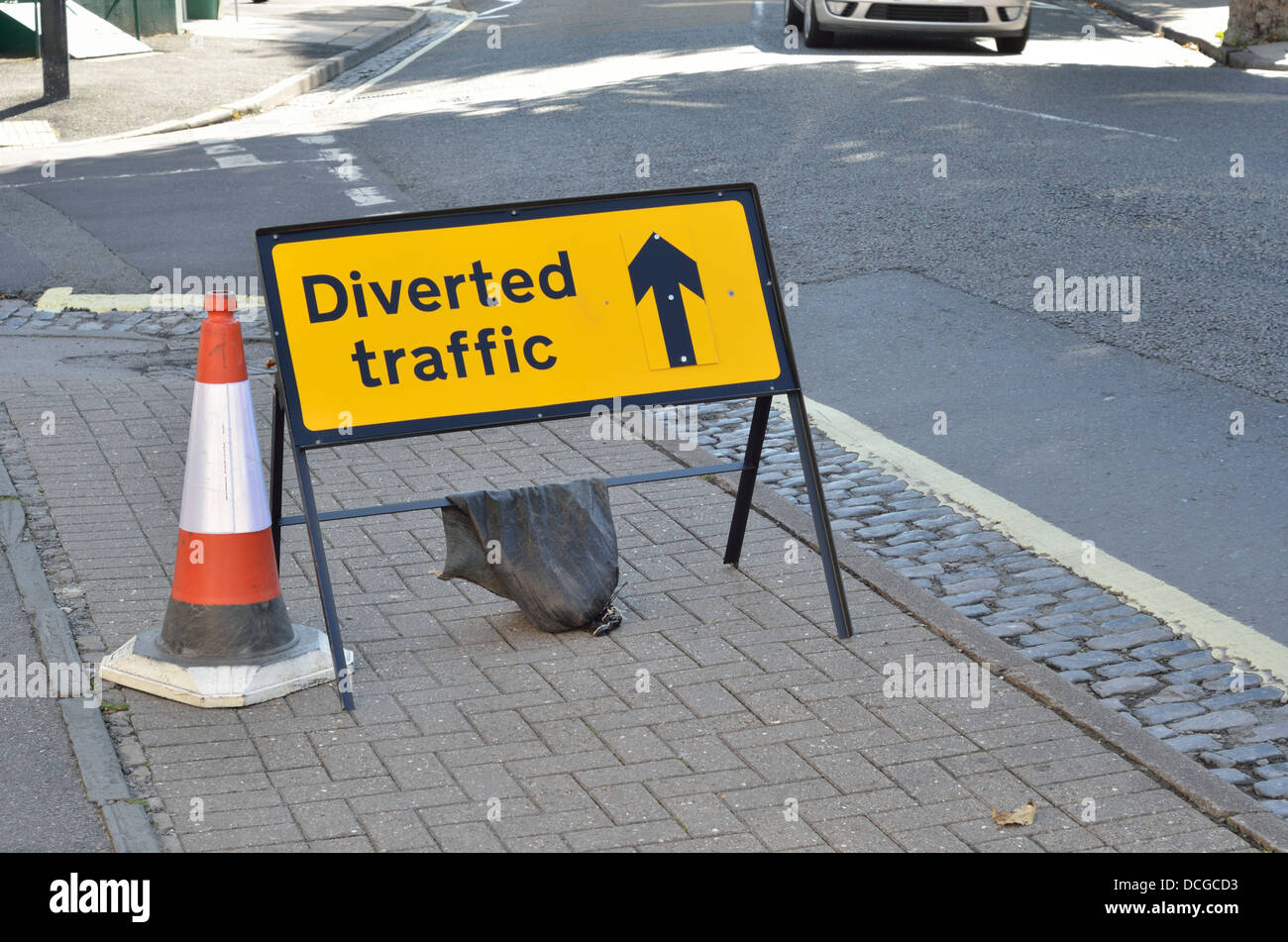 Diverted Traffic sign with traffic cone Stock Photo - Alamy Diverted Traffic sign with traffic cone Stock Photo - Alamy