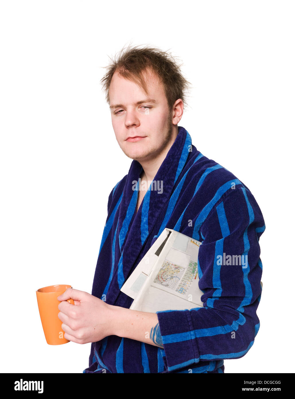Tired man with breakfast Stock Photo - Alamy