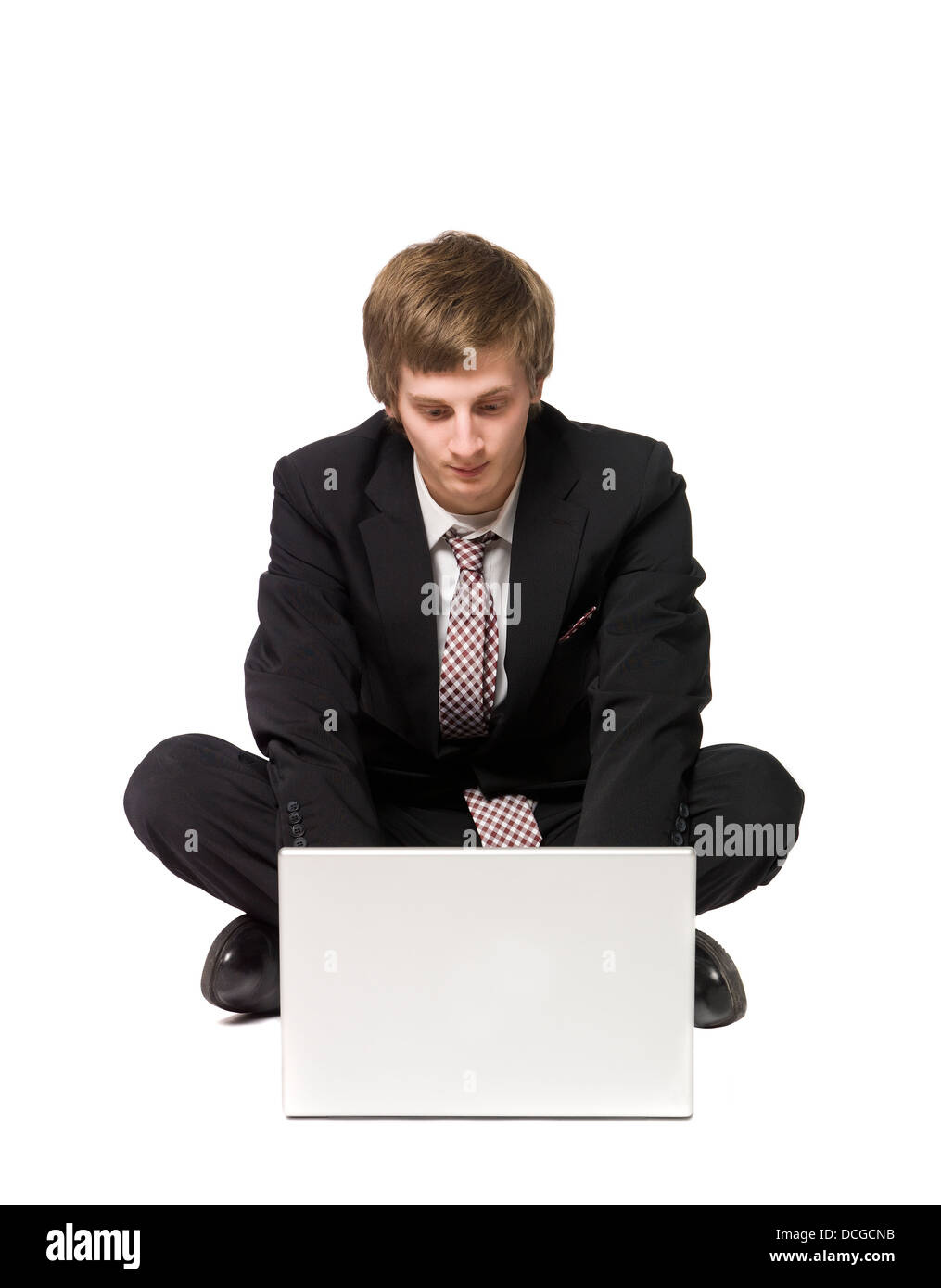 Man sitting on the floor with a computer Stock Photo - Alamy