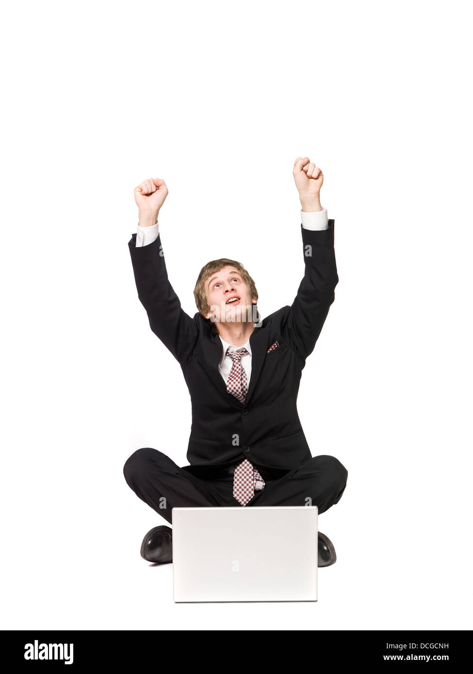 Happy man with a computer Stock Photo - Alamy