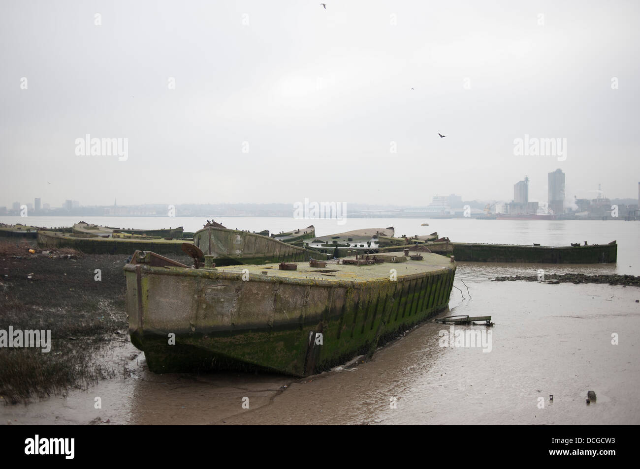 Concrete barges which were used in World War 2 are pictured on the ...