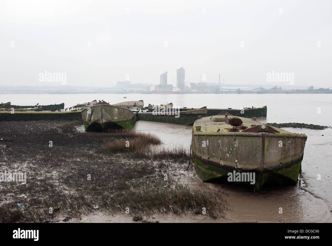 Concrete barges which were used in World War 2 are pictured on the ...